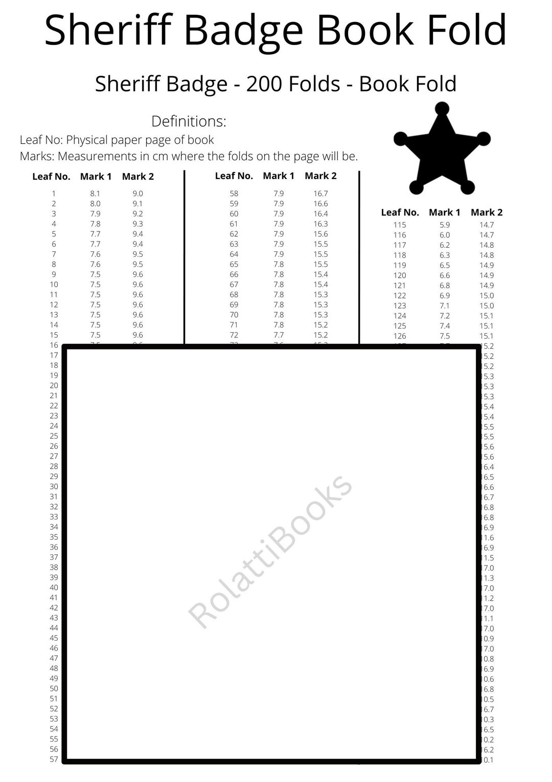 209. Sheriff Badge Book Fold - Decoration - 200 Folds - Pattern Only ...