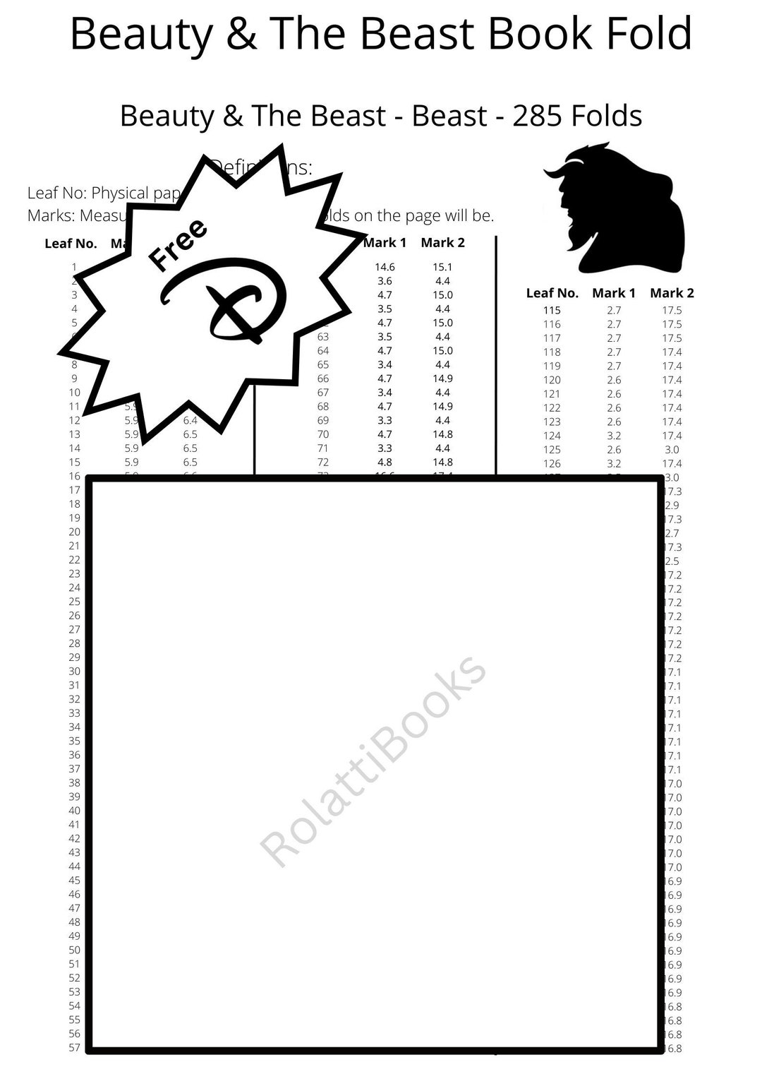 110. Beast Beauty and the Beast Book Fold Disney 285 Folds Free Disney ...