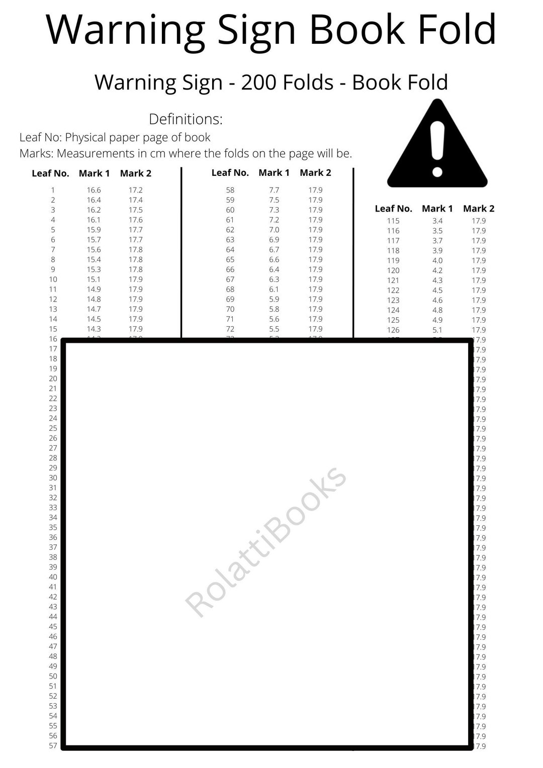 205. Warning Sign Book Fold - Decoration - 200 Folds - Pattern Only ...