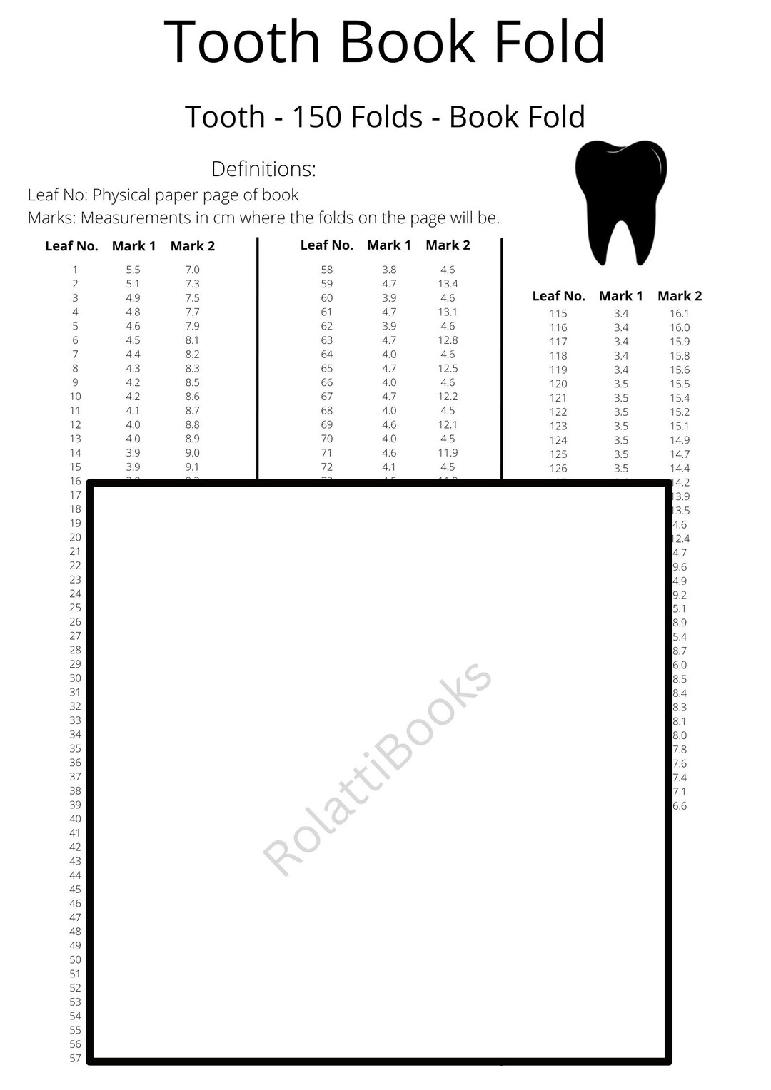 222. Tooth Book Fold - Decoration - 150 Folds - Pattern Only - Dentist ...