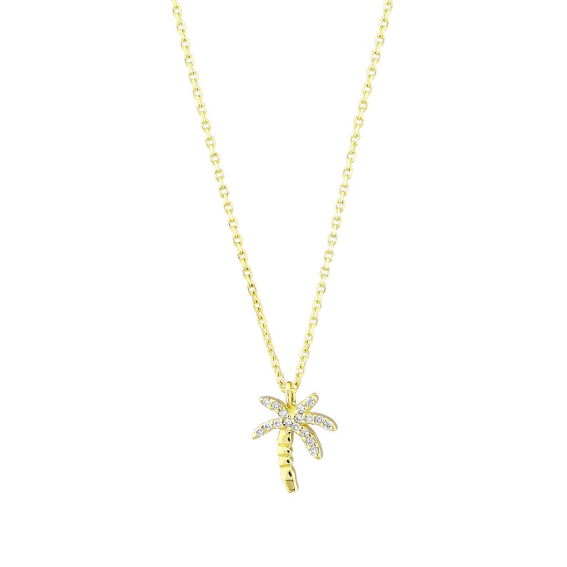 Real Gold Palm Tree Necklace Diamond Palm Tree Pendant - Etsy