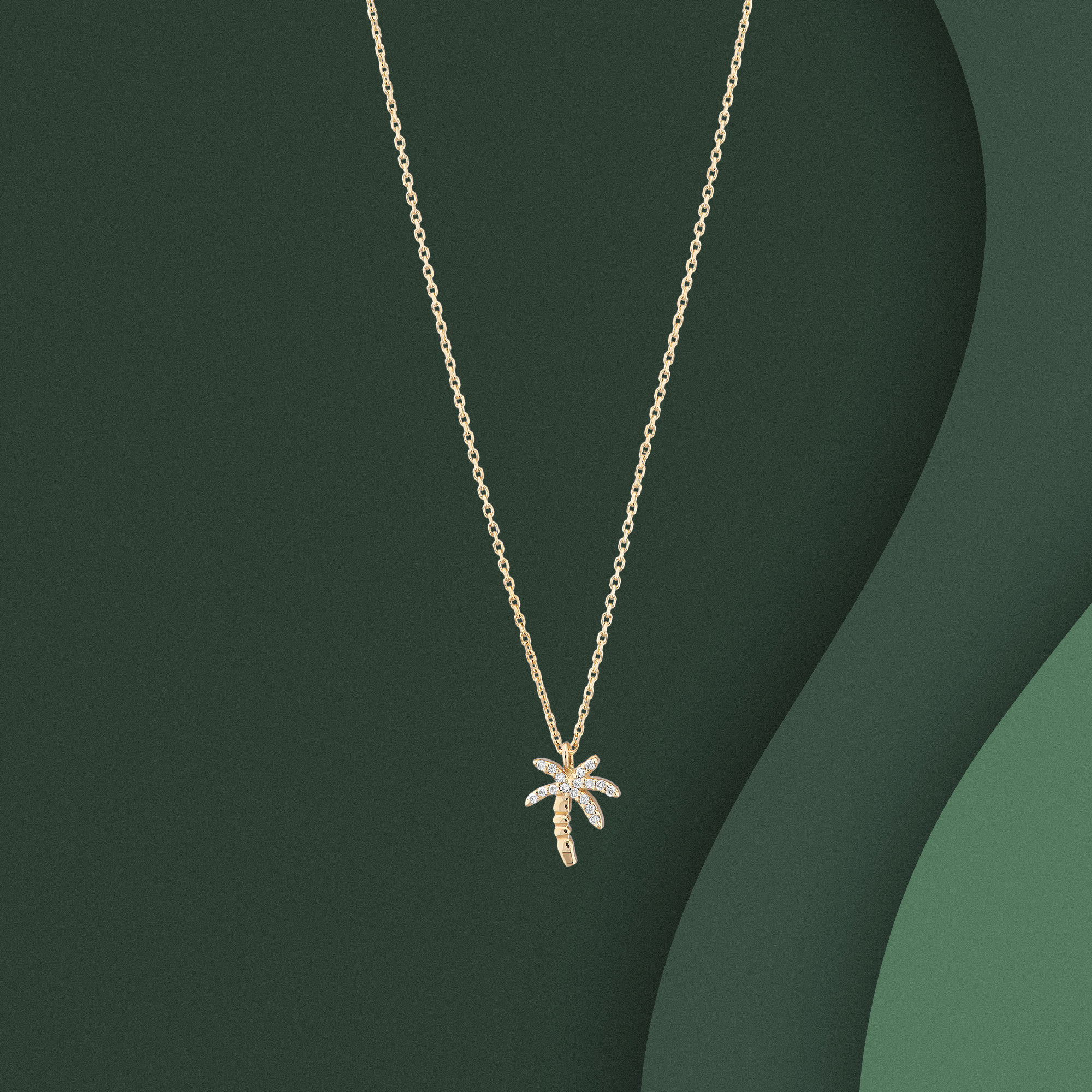 Real Gold Palm Tree Necklace Diamond Palm Tree Pendant - Etsy