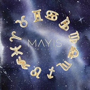 Gold Aquarius Zodiac Sign Piercing With Diamond Accent, Gold Zodiac ...