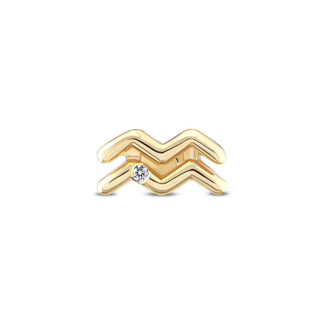 Gold Aquarius Zodiac Sign Piercing With Diamond Accent, Gold Zodiac ...
