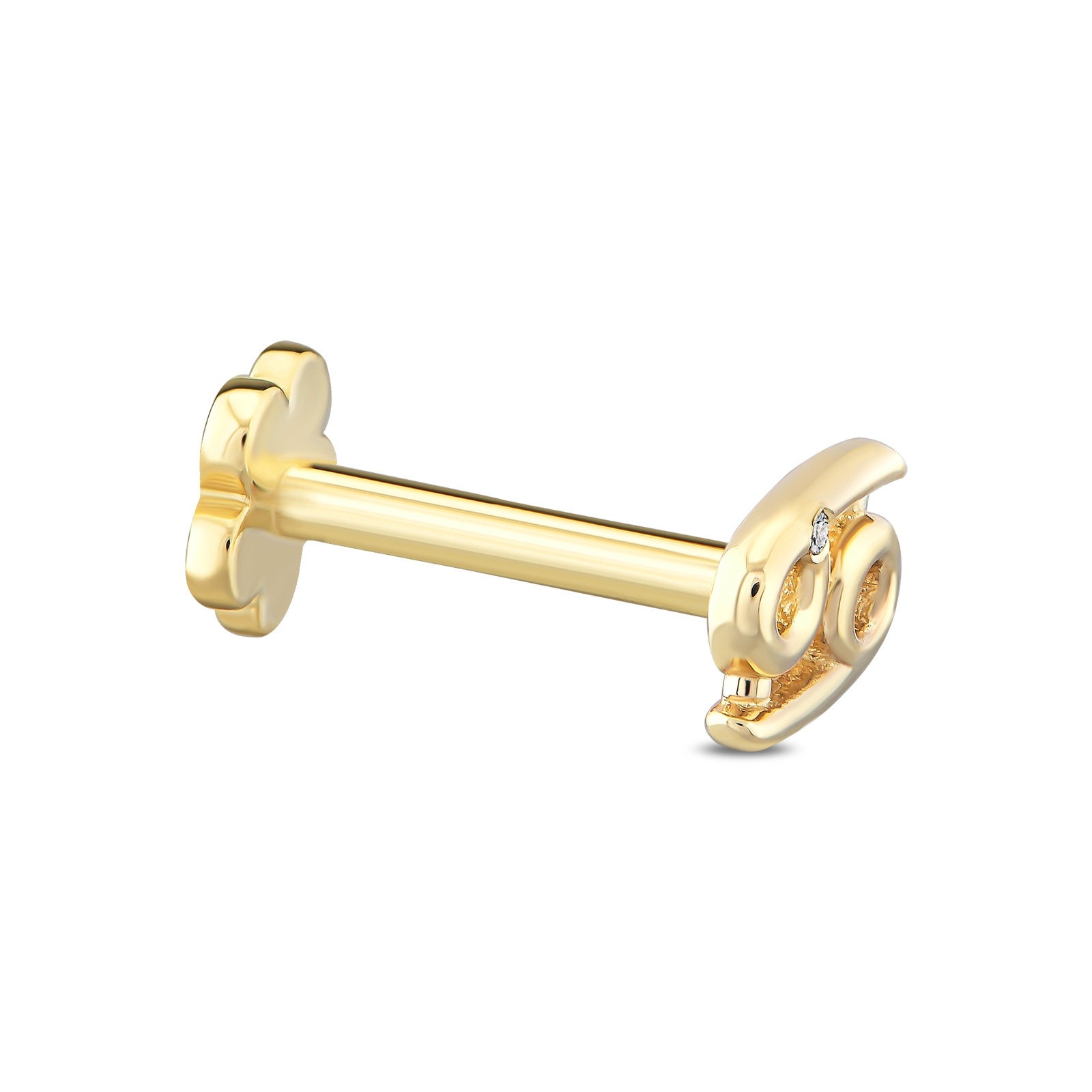 14K Solid Gold Piercing, Diamond Piercing, Minimal Earring, Solid Gold ...