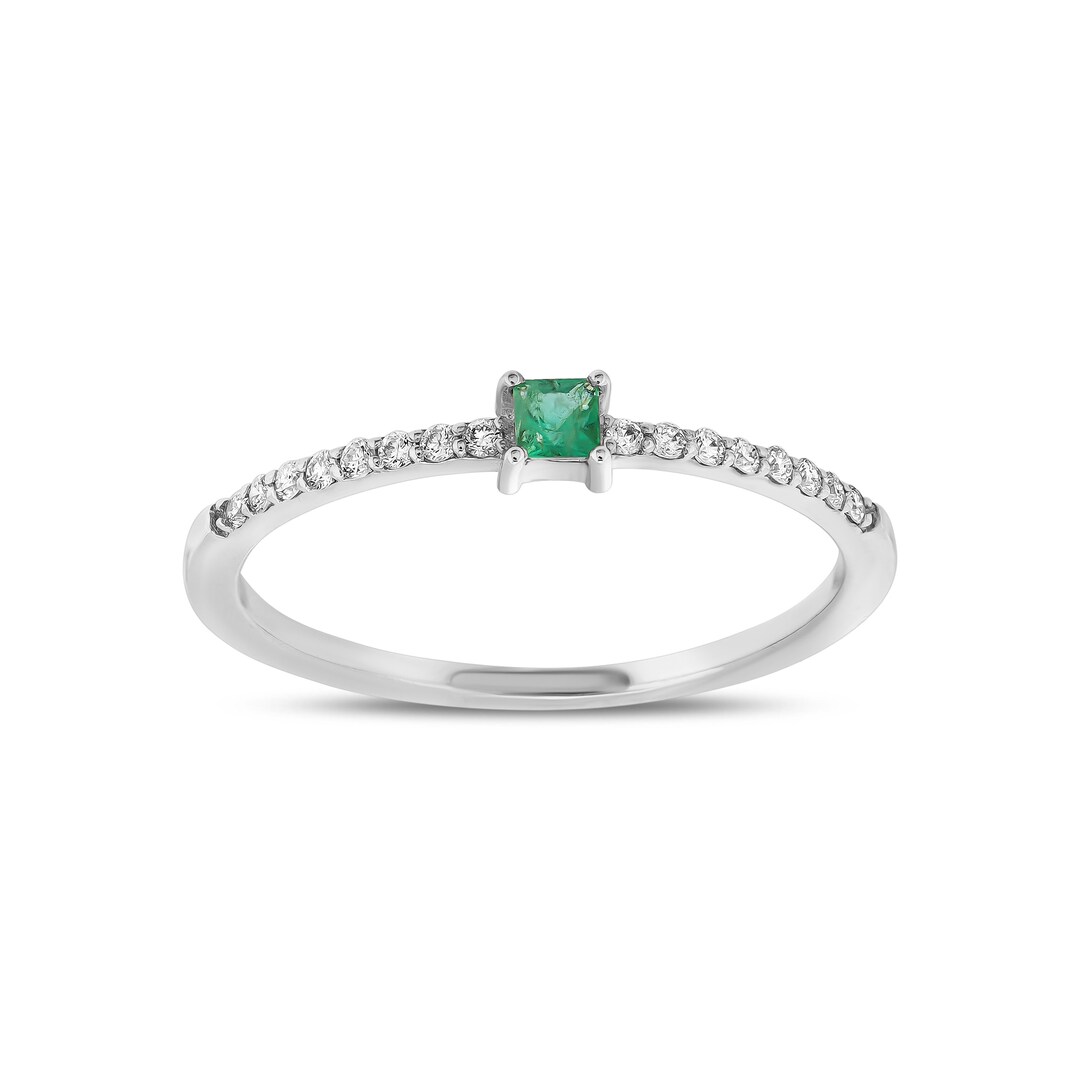Princess Cut Emerald Engagement Ring, Tiny Solitaire Ring From Green ...