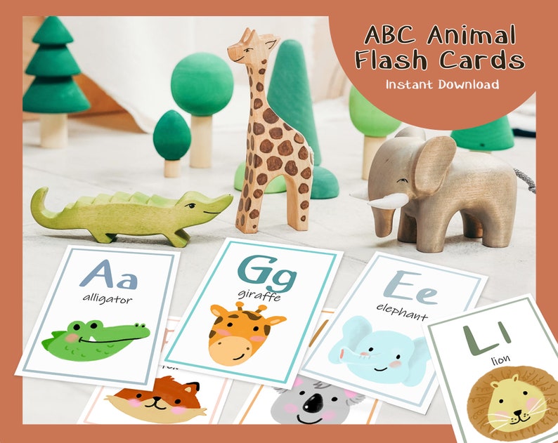 PRINTABLE ABC Flash Cards Animal Alphabet Printable Wall Art | Etsy