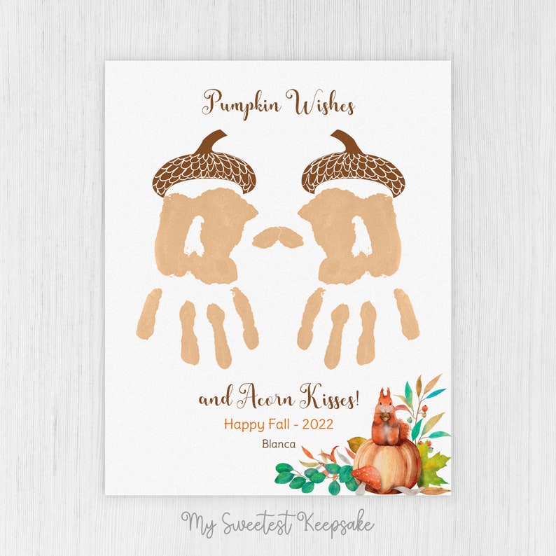 Printable Pumpkin Wishes and Acorn Kisses Handprints Gift - Etsy