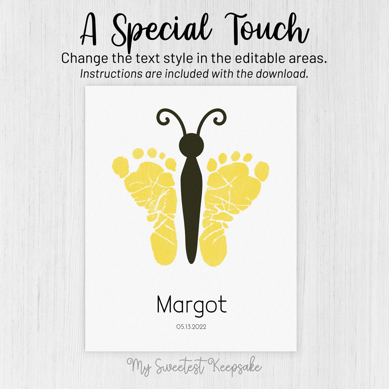 Printable Butterfly Baby Footprint Footprint Keepsake | Etsy