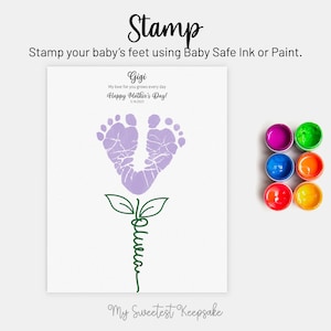 Printable Flower Footprint Grandma Gift | Mother's Day Baby Footprint ...