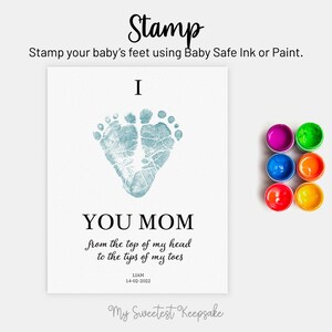 Printable Heart Footprint Gift for Mom | I Love You Mommy Baby Keepsake ...