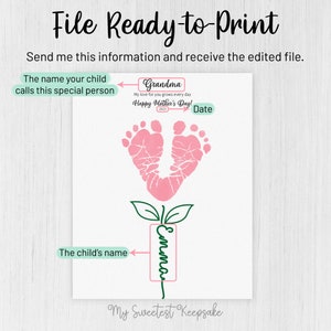 Printable Flower Footprint Grandma Gift | Mother's Day Baby Footprint ...