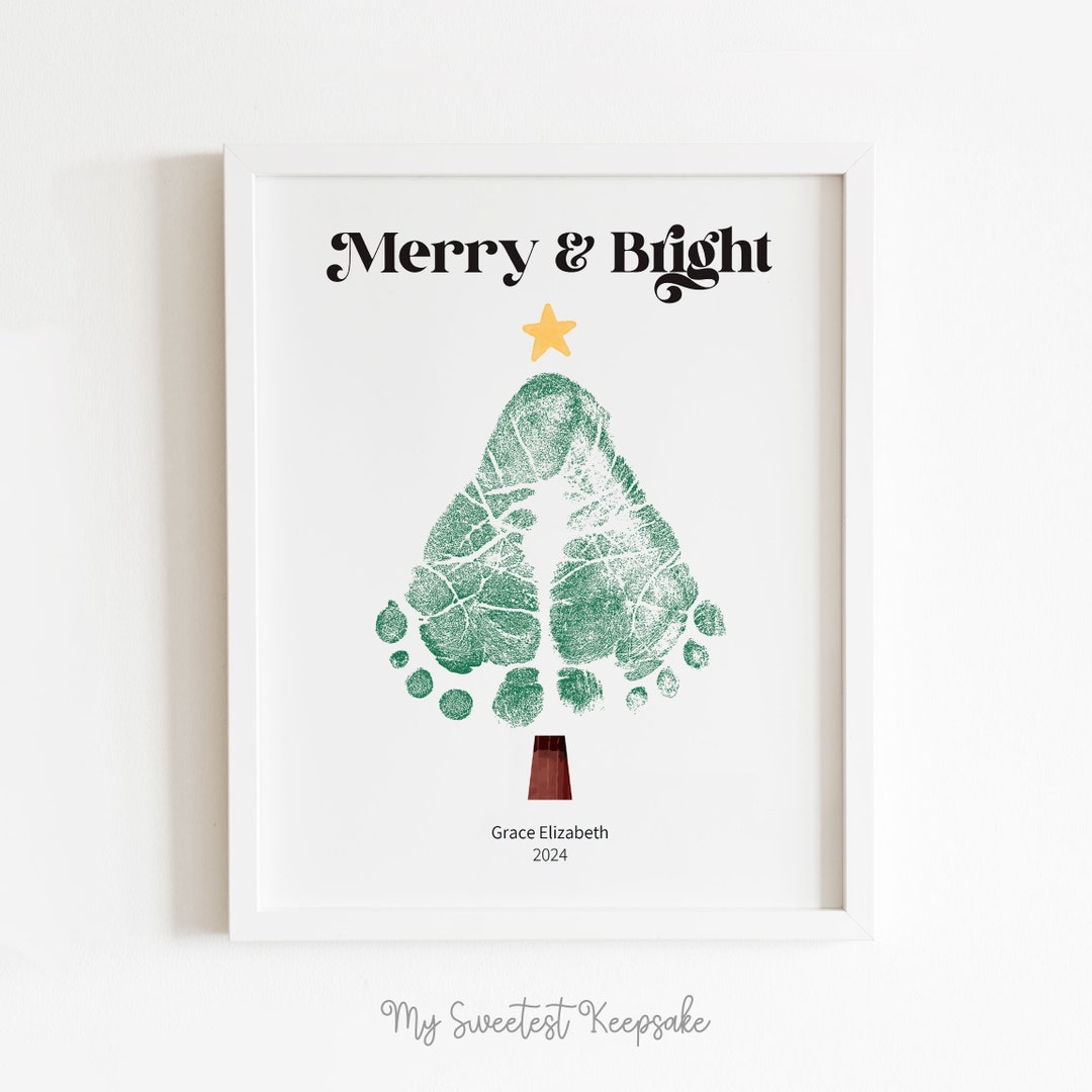 Merry and Bright Christmas Tree Footprint Keepsake Footprint Christmas ...