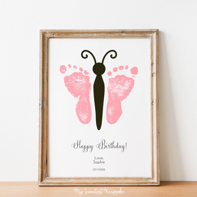 Printable Birthday Gift | Butterfly Baby Footprint | Gift for Grandma ...