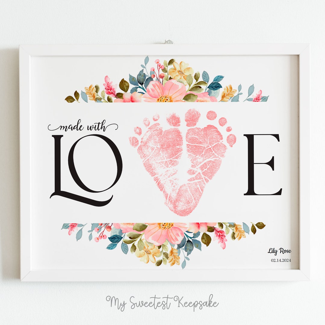 Printable Floral Footprint Keepsake "made With Love" - Gift for New Mom ...