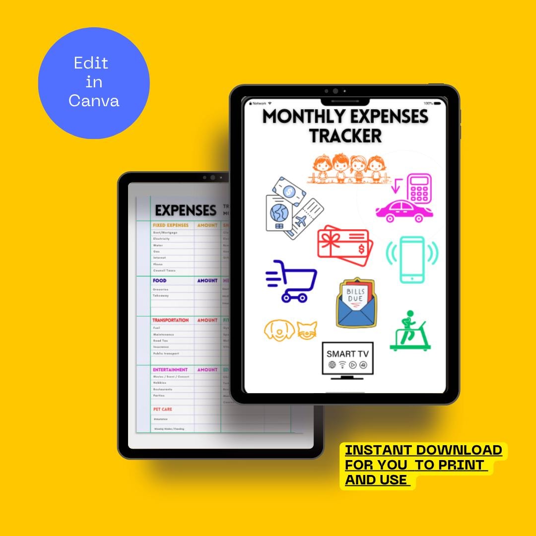 Monthly Expenses Tracker | Budget Planner | Digital Download | 12 Month ...