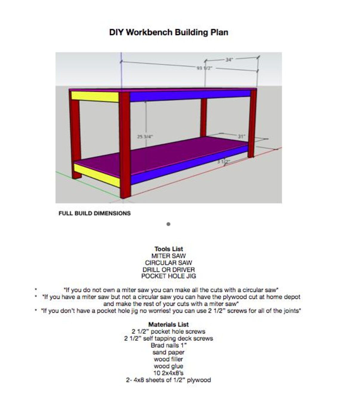 DIY Workbench Printable Building Plan - Etsy Canada