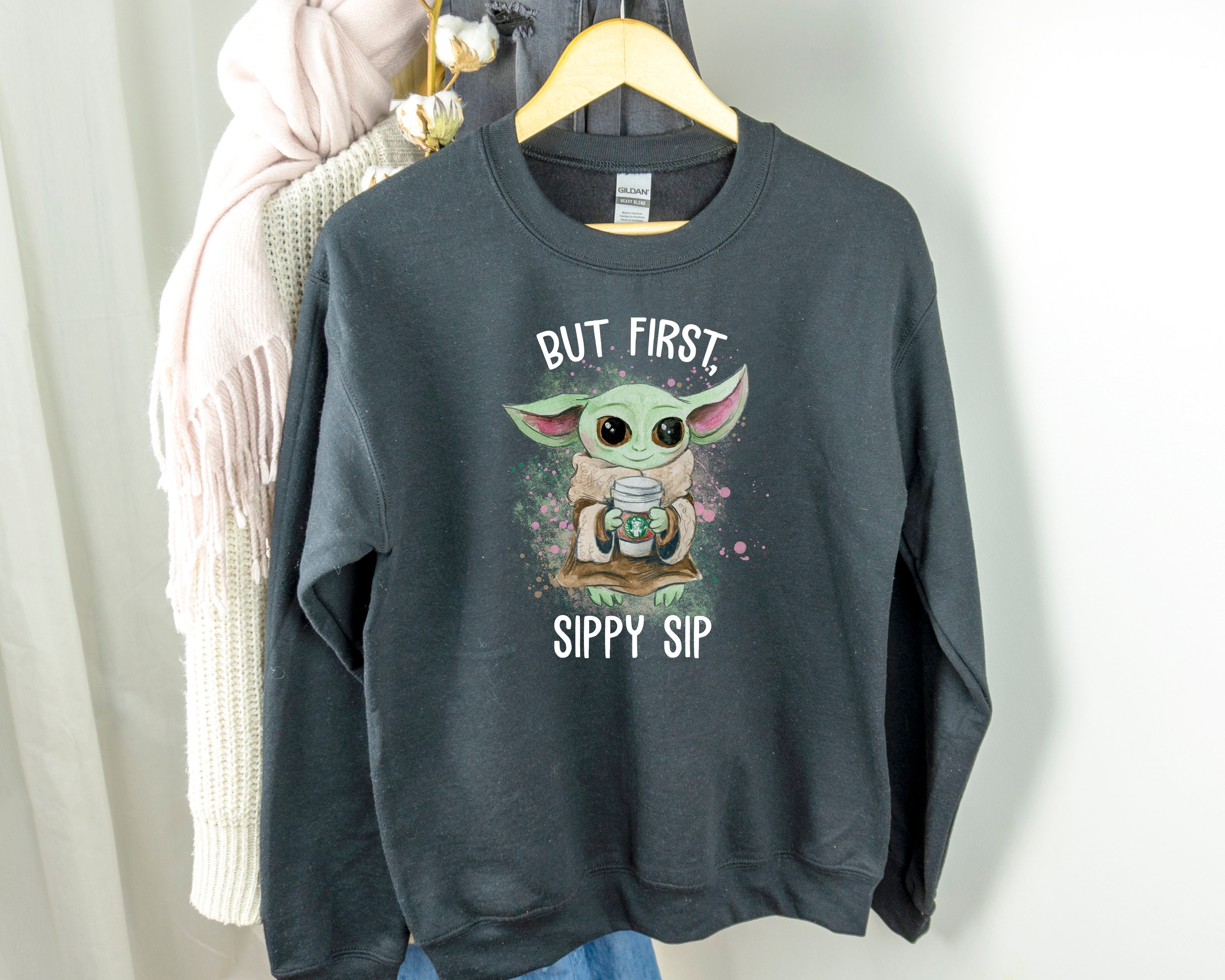 Baby Yoda but First Sippy Sip Hoodie Disney Family and Couple | Etsy