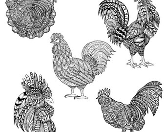 Two Stlyes of Rooster Svg / Rooster Svg / Zentangle Svg / Mandala Svg ...