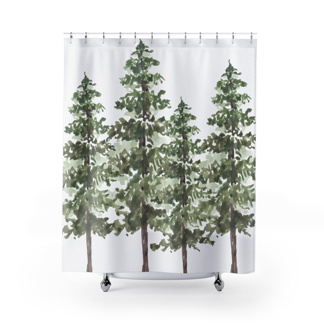 Evergreen Trees Pattern Shower Curtains Abstract Watercolor Trees ...