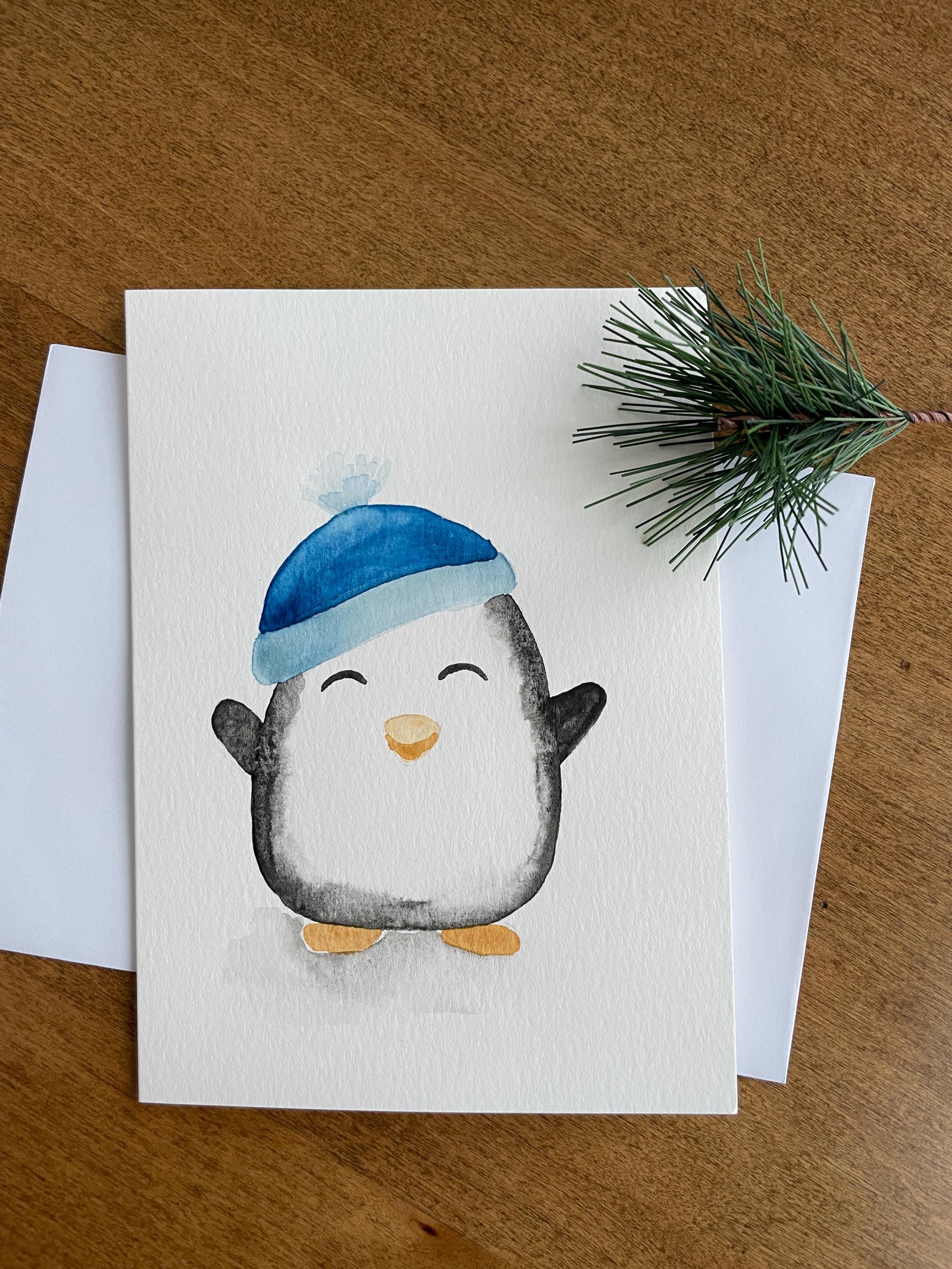 Hand-painted Winter Penguin Watercolor Card: Holiday Greeting - Etsy