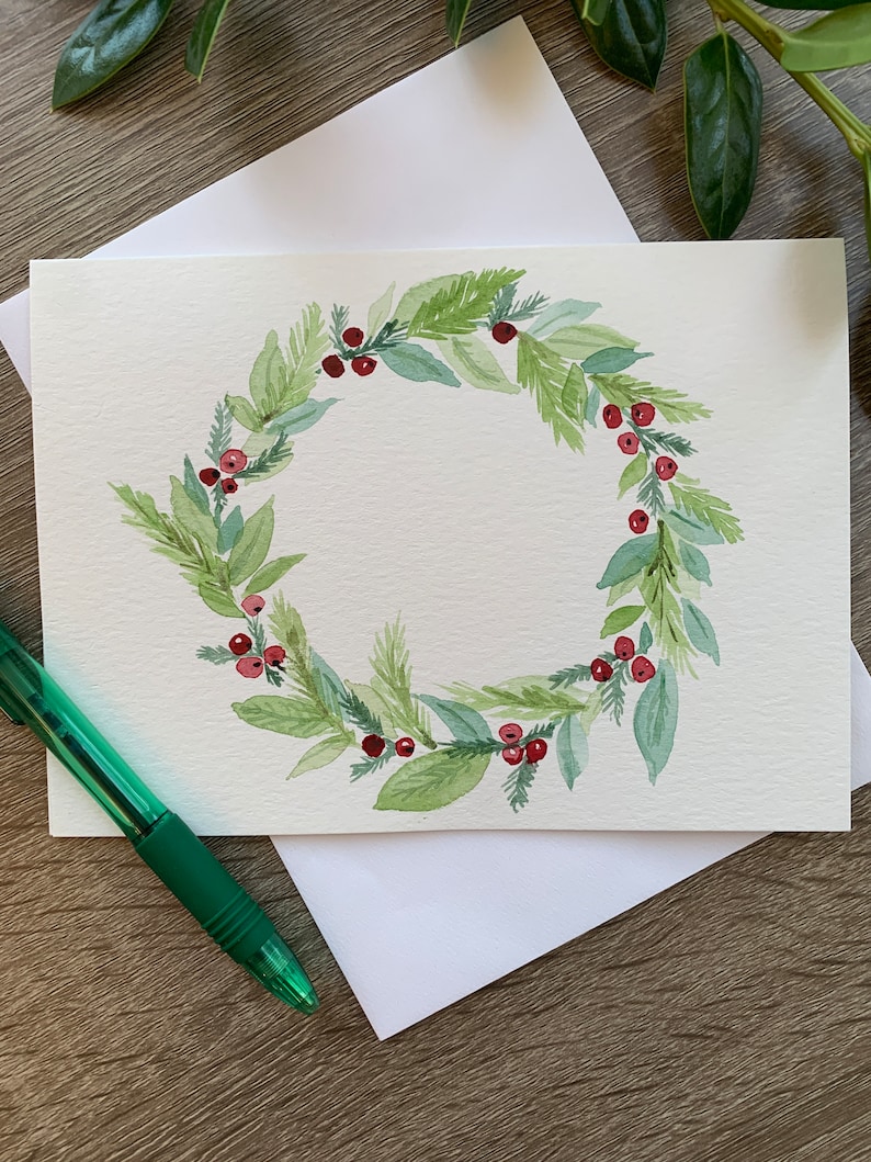Set of 5 Hand Painted Christmas Cards Watercolor Holiday Card Set ...