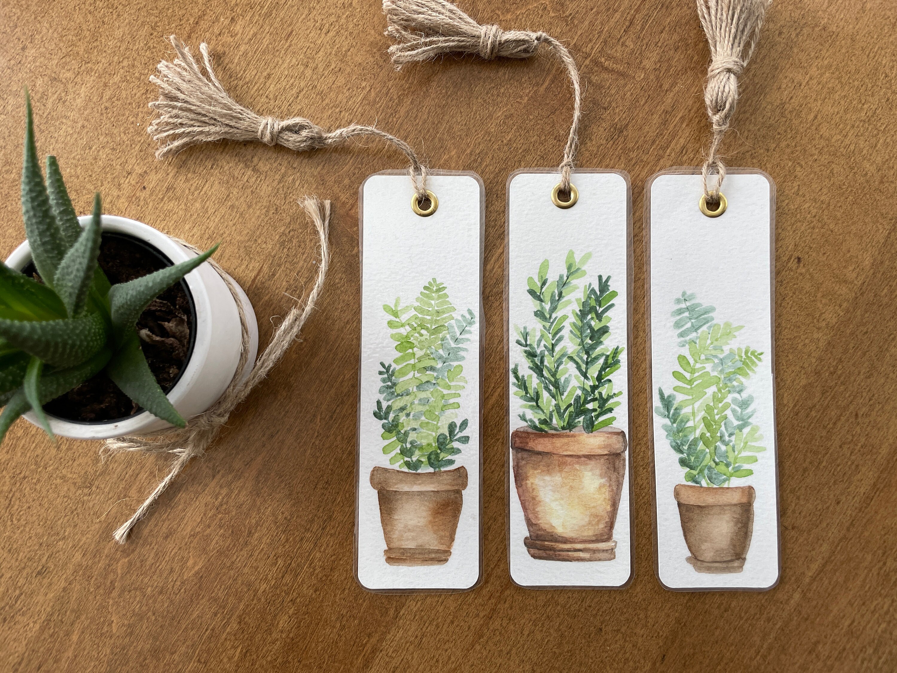 Hand-painted Watercolor Plant in Terracotta Pot Bookmark 2x7 Laminated ...