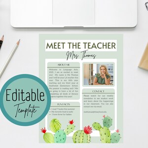 Watercolor Cactus Theme "meet the Teacher" Template | Customize ...