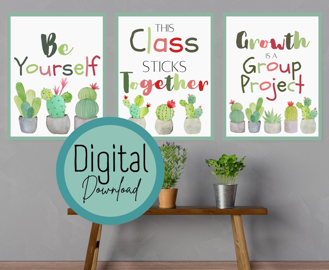 Watercolor Cactus Classroom Posters: Inspirational Wall Art (digital ...