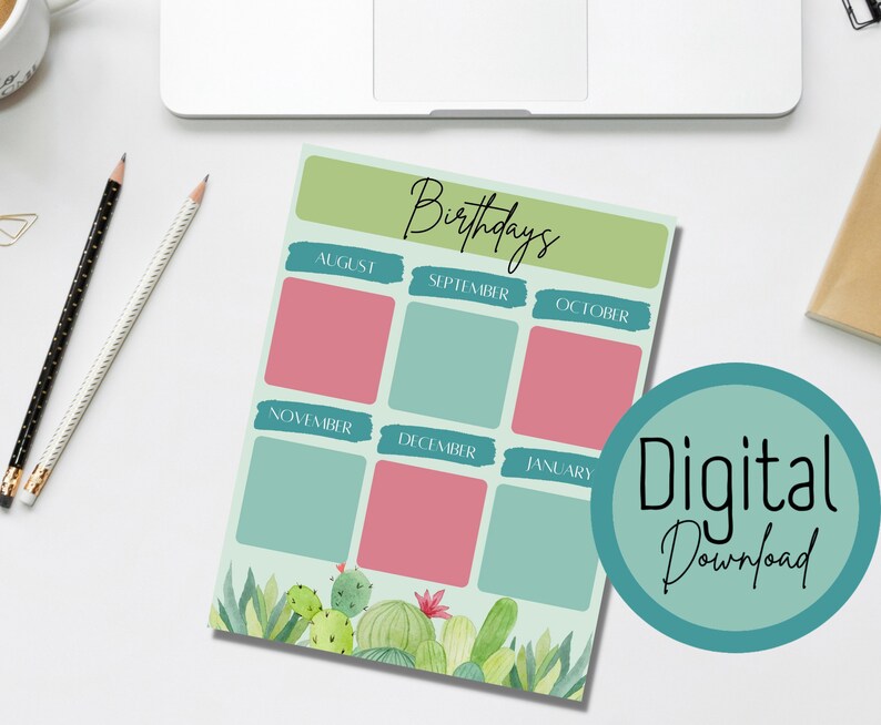 Cactus Birthday List: Printable Teacher Binder, Classroom Decor (PDF ...