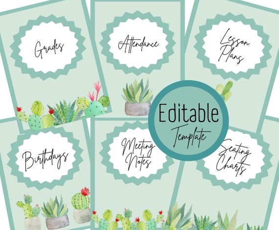 EDITABLE Teacher Binder Cover and Dividers Cactus Teacher - Etsy