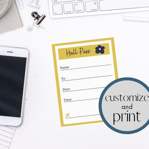 Editable Student Hall Pass Template: Classroom Printable (PDF) - Etsy