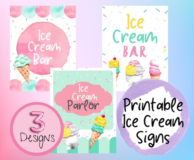 Watercolor Ice Cream Bar Signs: Party Decorations (digital Download) - Etsy