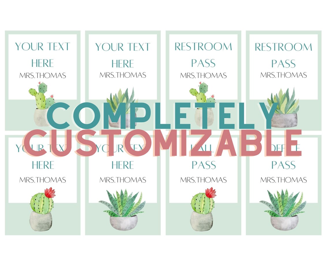 EDITABLE Hall Pass | Cactus Themed Customizable Restroom Pass | Student ...