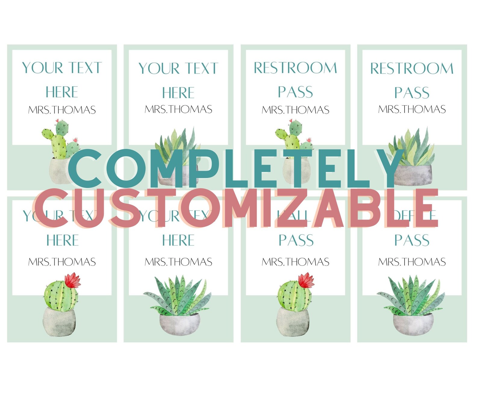 EDITABLE Hall Pass | Cactus Themed Customizable Restroom Pass | Student ...