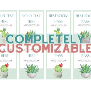EDITABLE Hall Pass | Cactus Themed Customizable Restroom Pass | Student ...