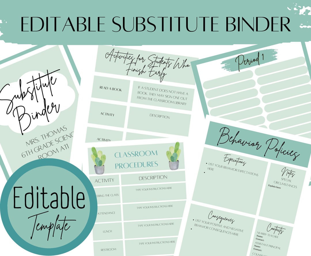 Editable Substitute Binder Template | Customize in Canva | Upper ...