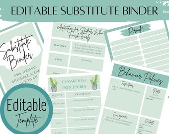 Editable Substitute Binder Template: Classroom Planner (canva Digital ...