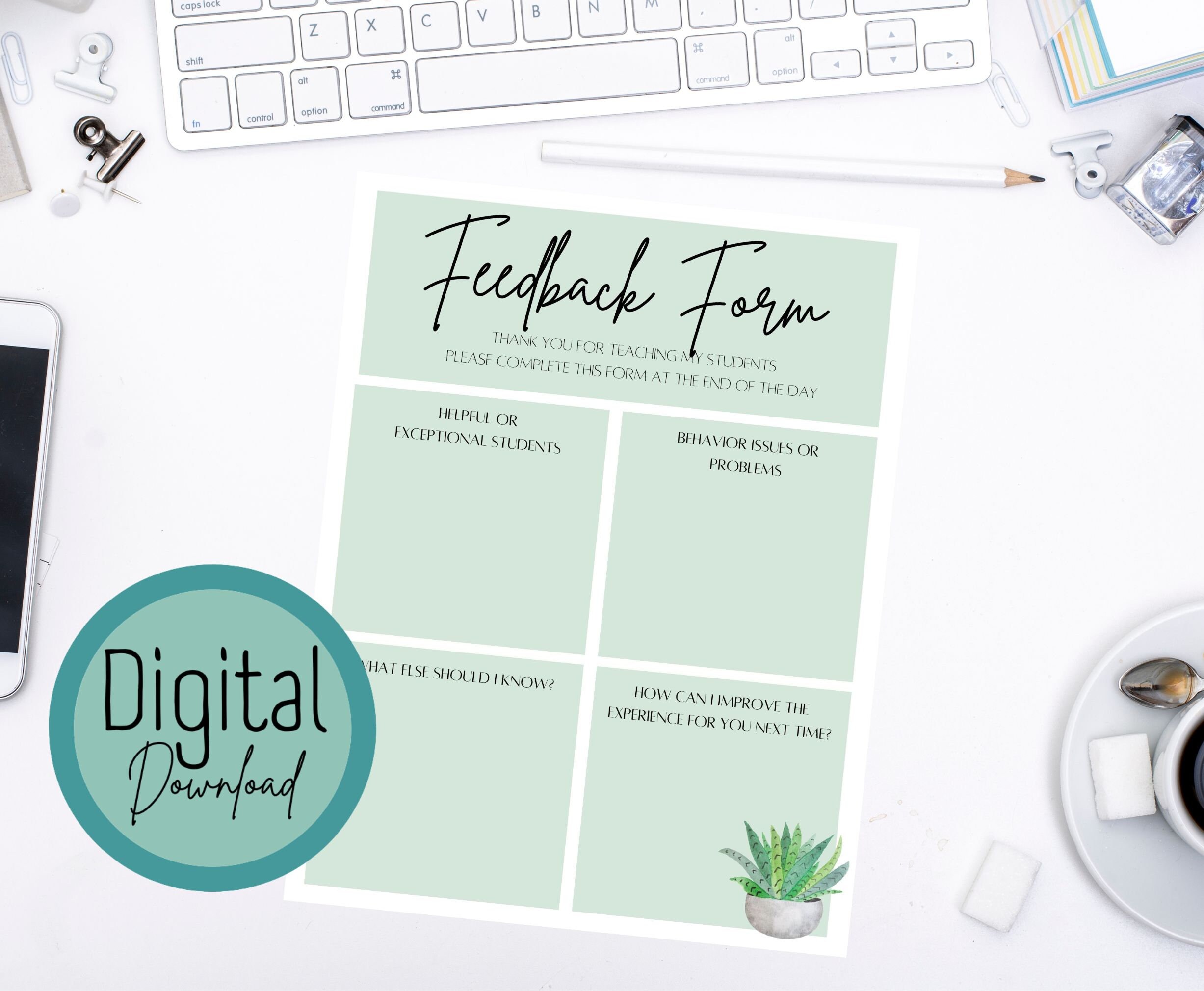 Printable Substitute Feedback Form | Cactus Themed Sub Communication ...