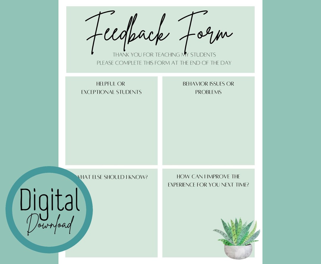Printable Substitute Feedback Form | Cactus Themed Sub Communication ...