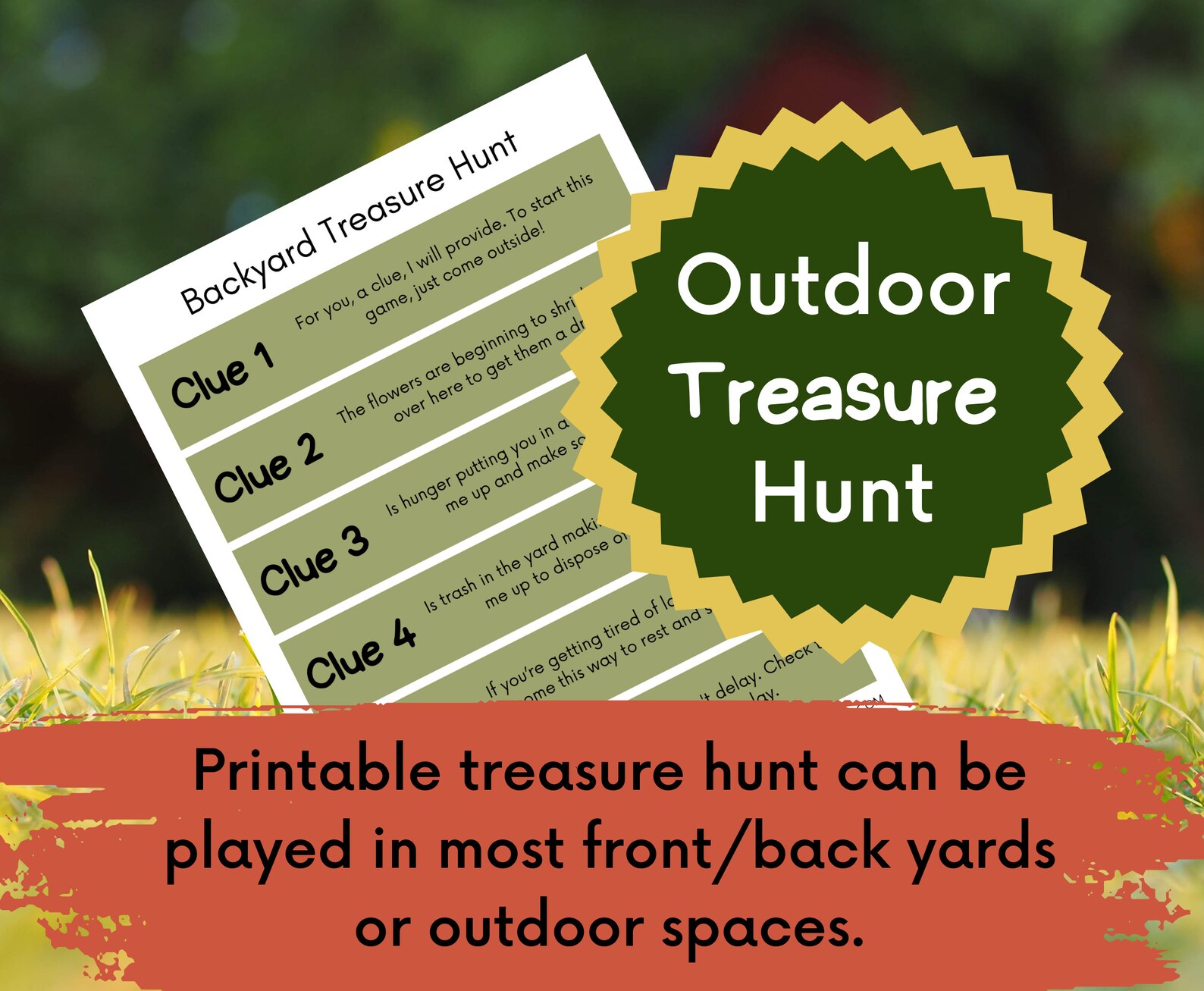 Backyard Treasure Hunt | Printable Outdoor Scavenger Hunt | Easy to Use ...