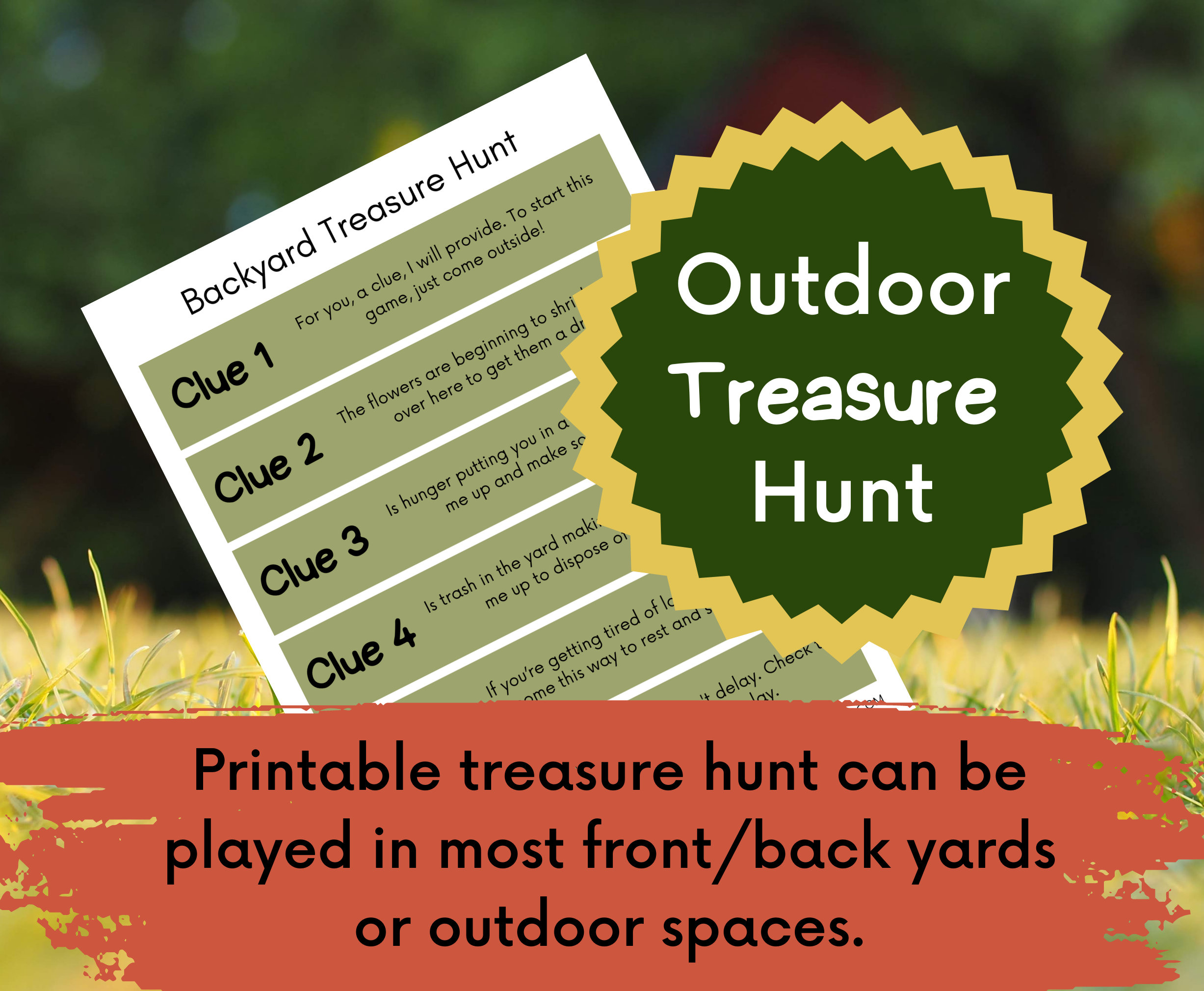 Backyard Treasure Hunt | Printable Outdoor Scavenger Hunt | Easy to Use ...