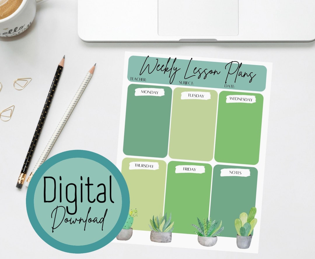 Printable Weekly Lesson Plan Template | Instant Download Monthly ...