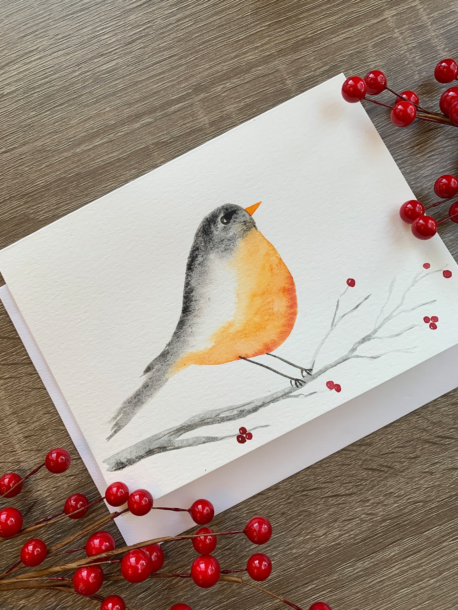 Set of 5 Hand Painted Christmas Cards Watercolor Holiday Card Set ...