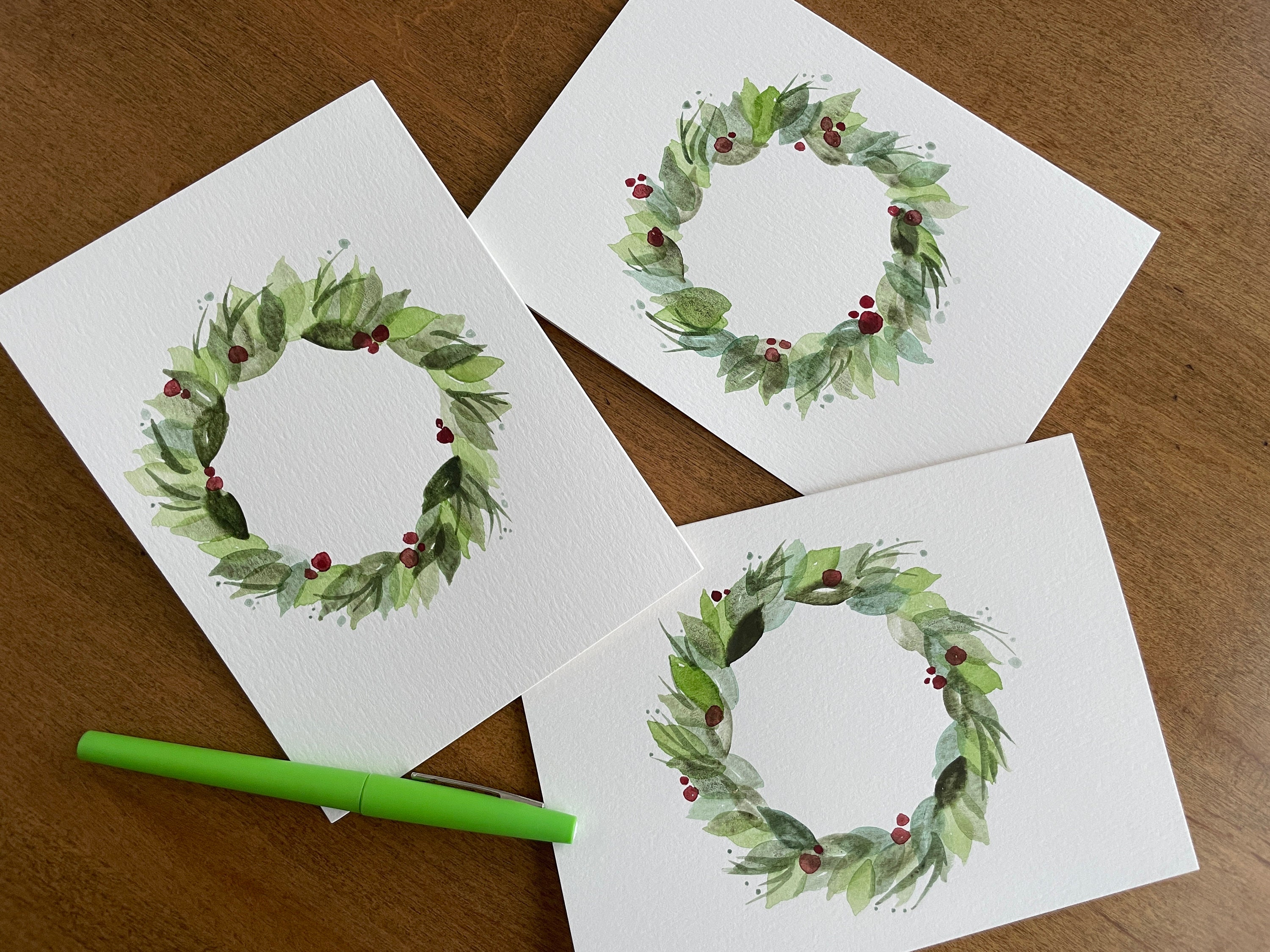 Hand Painted Watercolor Holiday Wreath Greeting Card | Made to Order ...