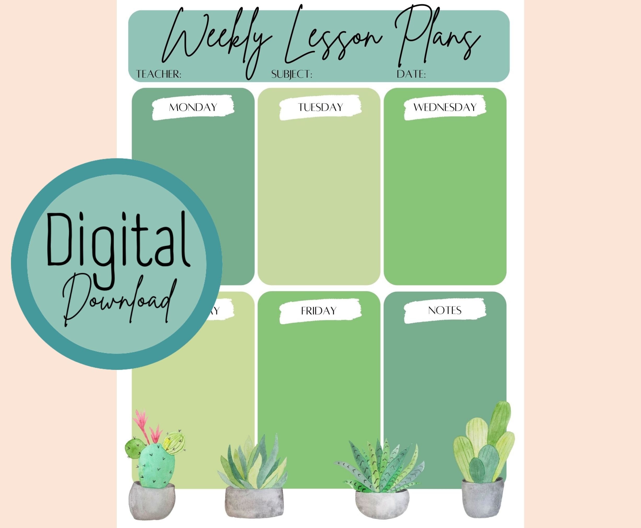 Printable Weekly Lesson Plan Template | Instant Download Monthly ...