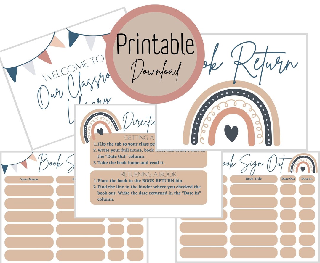Boho Rainbow Classroom Library Sign-out System Printable (digital ...