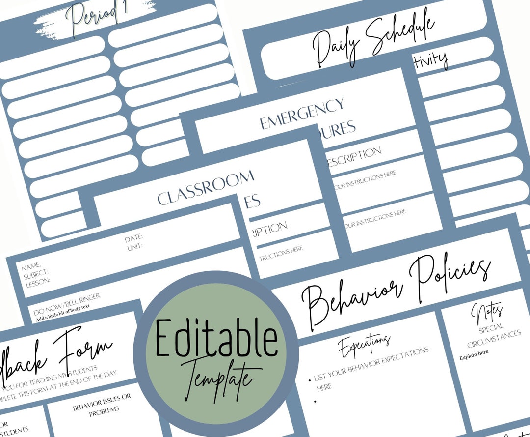 Editable Substitute Binder Template: Classroom Planner (canva Digital ...