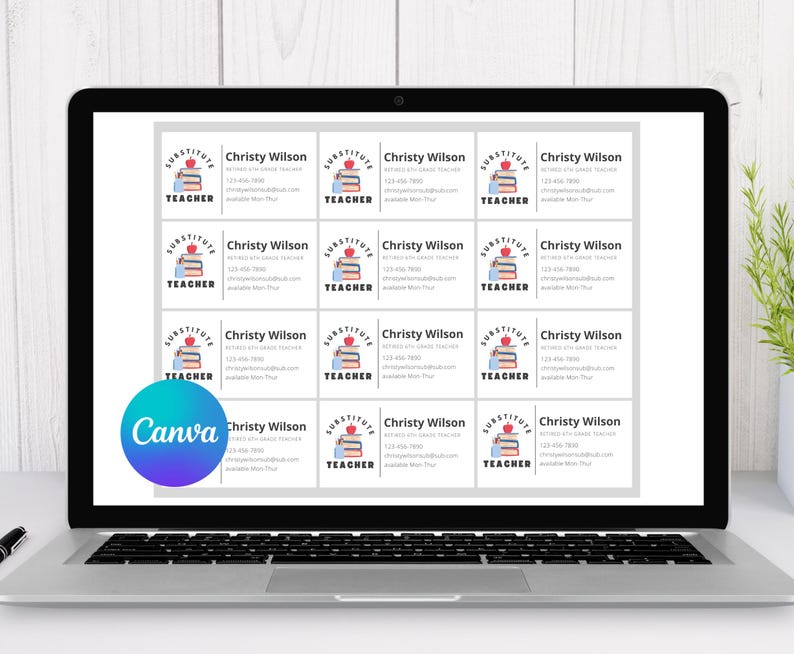 Customizable Substitute Teacher Business Card Template (printable PDF ...