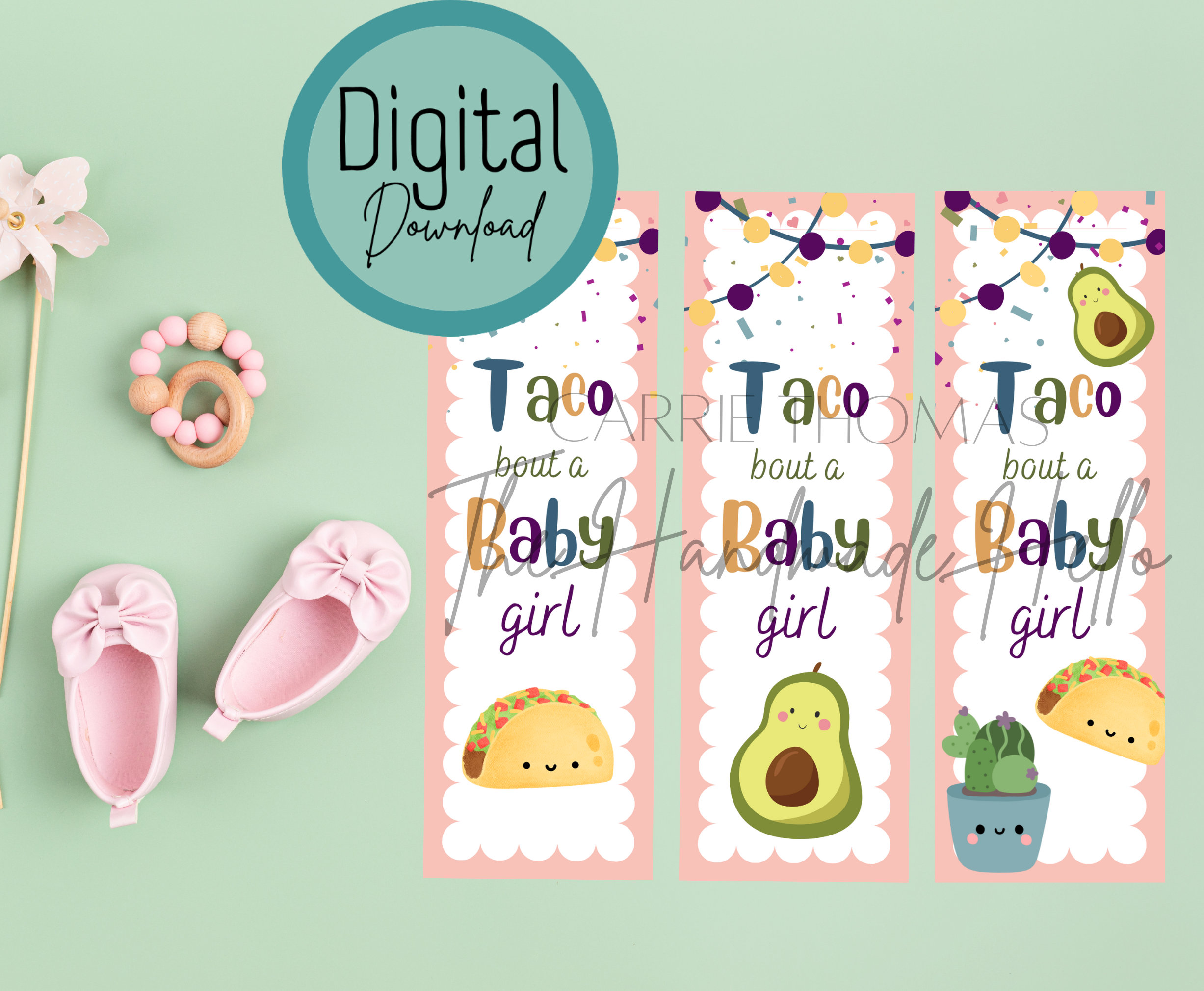 Printable Taco Bout a Baby Girl Bookmark Set Taco Themed Party Favor ...